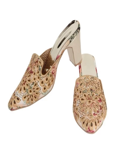 Buy Shoetopia Women Cream-coloured Woven Design Embellished Mules ...
