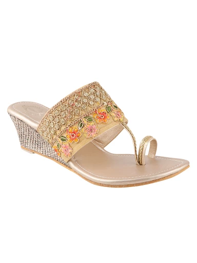 Buy Shoetopia Women's & Girl's Gold Woven Design Wedges Heels Online in ...