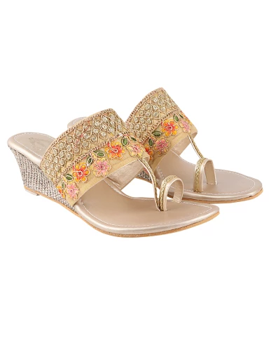 Buy Shoetopia Women's & Girl's Gold Woven Design Wedges Heels Online in ...